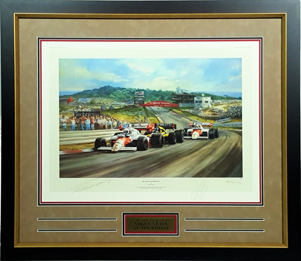 Niki Lauda & Alain Prost Dual Signed Autographed 20x30 Lithograph Fram ...